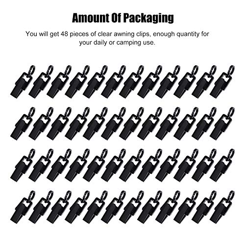 BBTO 48 Awning Clips, Curtain Clip String Party Wire Light Holder Hanger for Outdoor Camping RV Awning Home Decoration, Photos, Art Craft Display (Black)