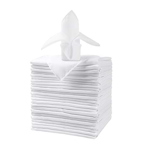 Ascoza 25pcs Polyester Cloth Napkins - 20 x 20 inch White Dinner Washable Napkins with Hemmed Edges for Restaurant/Wedding/Hotel(25,White)
