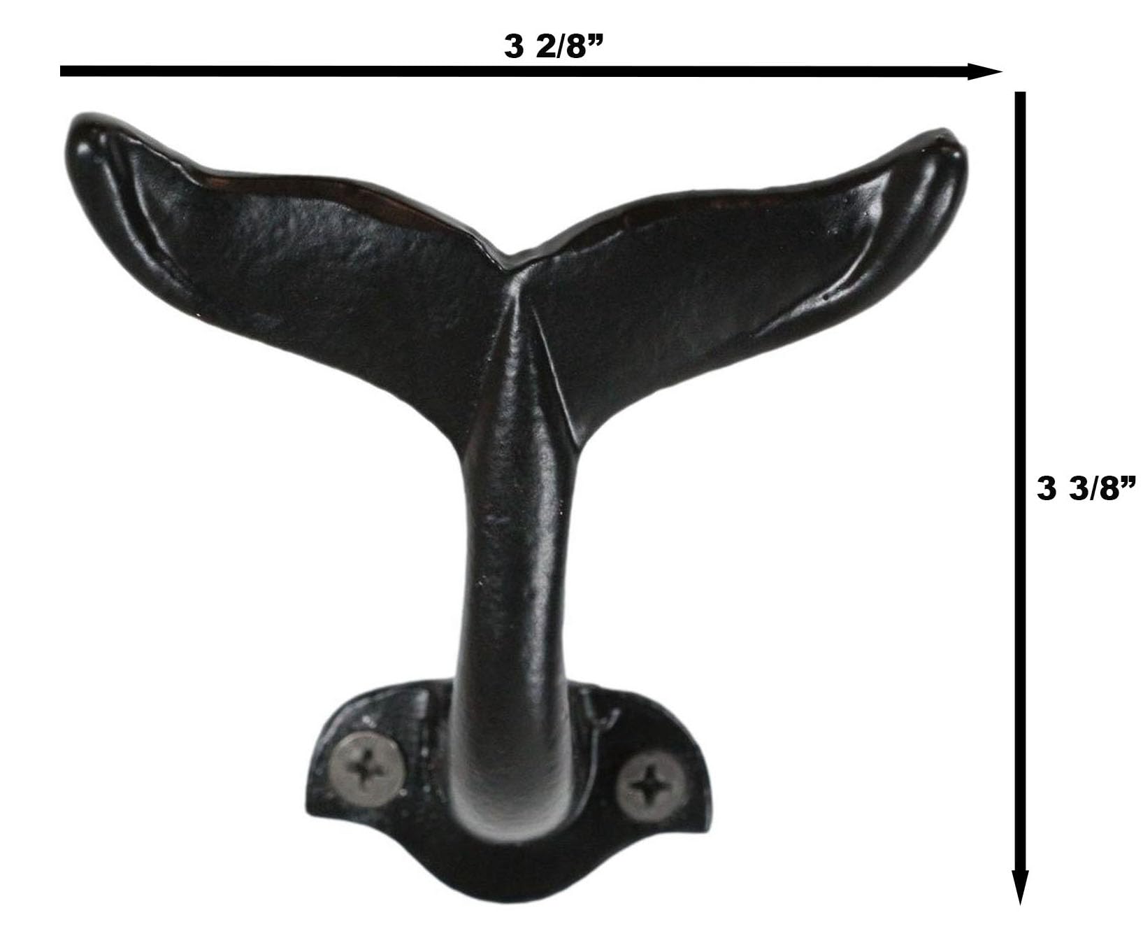 Ebros Set of 2 Cast Iron Rustic Black Coated Finish Nautical Baleen Blue Whale Tail Wall Hook Hangers Coastal Themed Wall Mount Coats Hats Keys Hooks Decor Hanging Fish Whales