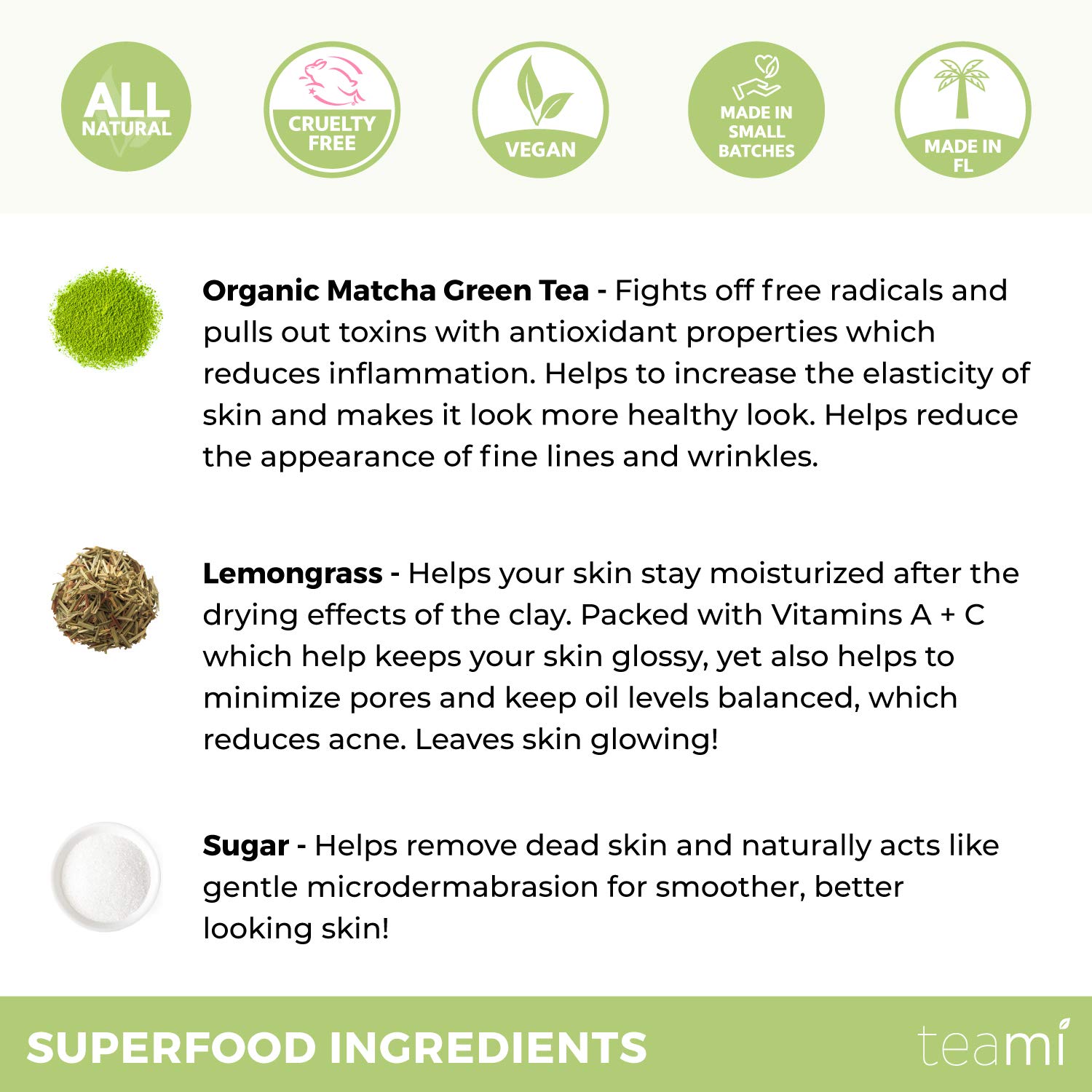 Teami Matcha Green Tea Facial Scrub For Hydrating, Moisturizing, and Exfoliating, Natural Exfoliating Body & Face Scrub, Organic Face Exfoliator Sugar Scrub with Lemongrass, Non-Greasy Face Exfoliant