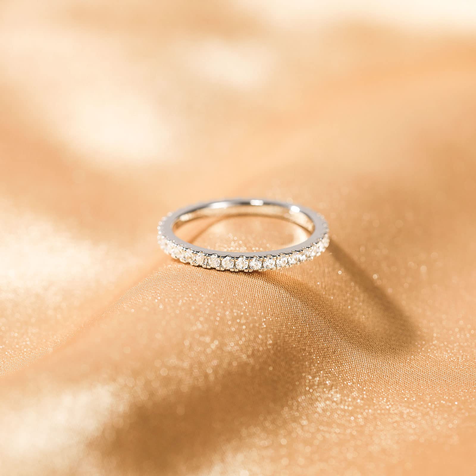 EAMTI 2mm 925 Sterling Silver Wedding Band Round Cubic Zirconia Full Eternity Stackable Engagement Ring for Women Size 8