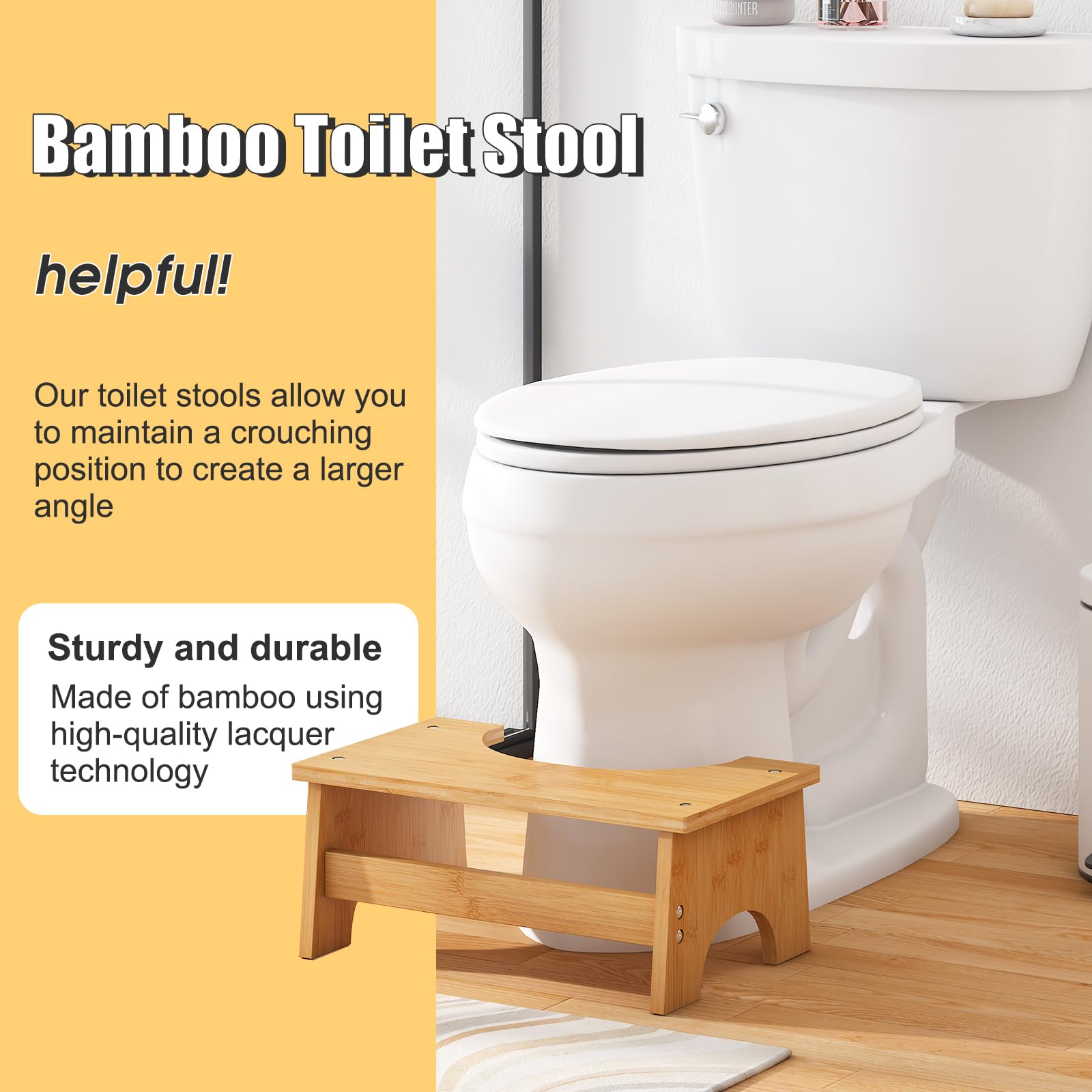 Bamboo Toilet Stool Poop Stool for Adults, Step Stool,Poop Stool for Bathroom, Waterproof and Non Slip Squat Stool Adult Bamboo Toilet Stool (6.7ββH)