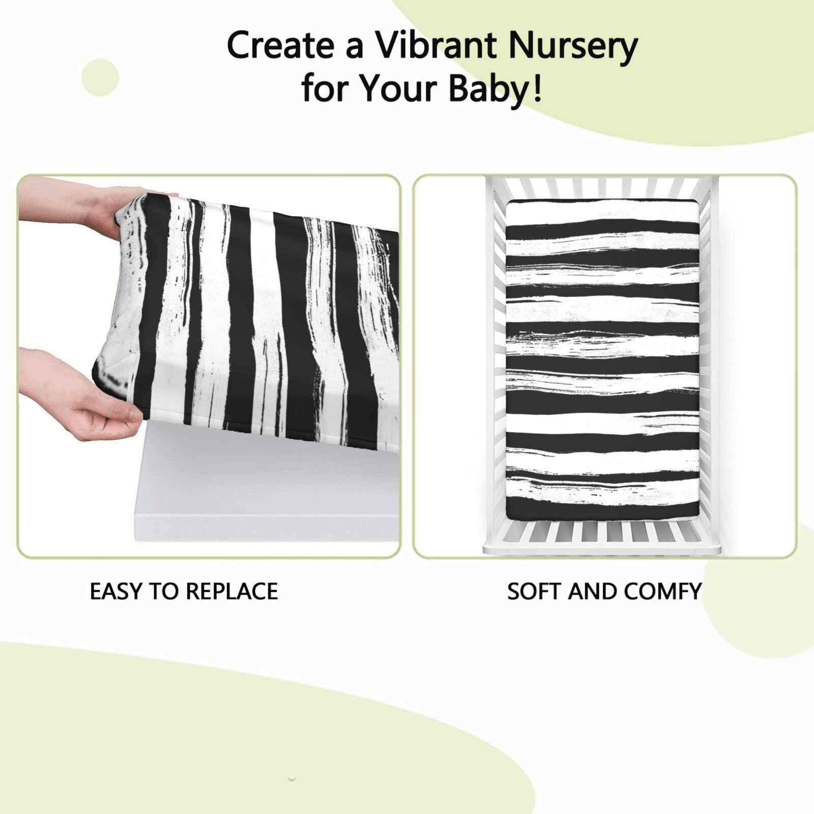 Black and White Stripe Themed Fitted Crib Sheet,Standard Crib Mattress Fitted Sheet Soft and Breathable Bed Sheets-Baby Crib Sheets for Girl or Boy, 28β x52β,Black White