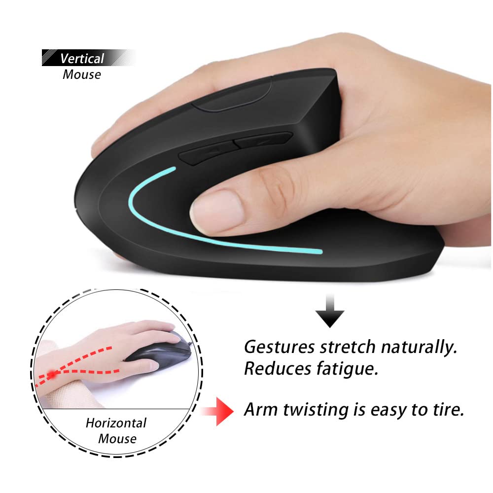 Attoe Vertical Mouse, 2.4GHz Wireless Rechargeable Ergonomic Vertical Computer Gaming Mouse,Comfortable Grip 2400 DPI Optical USB PC Gaming Mice for Laptop MAC
