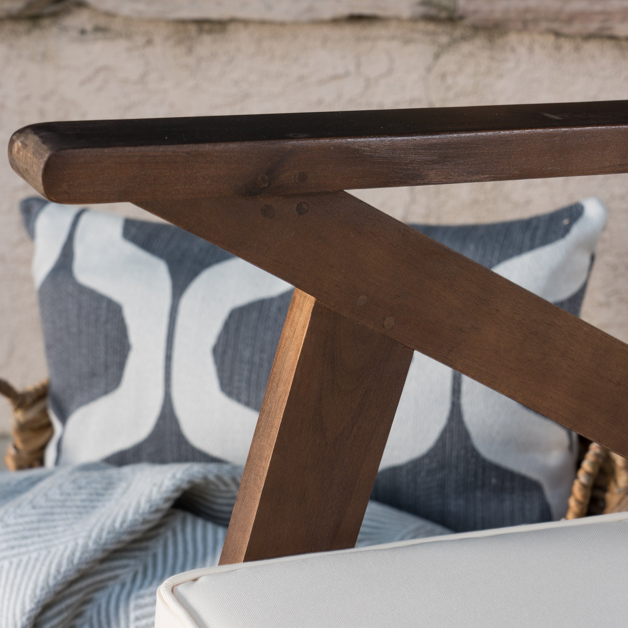 Christopher Knight Home 304347 Louise Outdoor Acacia Wood Rocking Chair (Set of 2), Dark Brown/Cream Cushion