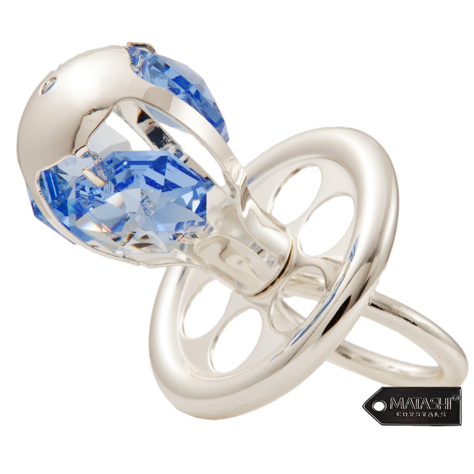 Matahi Silver Plated Crystal Studded Pacifier Ornament with Blue Crystals Baby's First Christmas Holiday Ornament and Hanging Pendant - Great Gift for Baby Shower, New Born Baby Gift