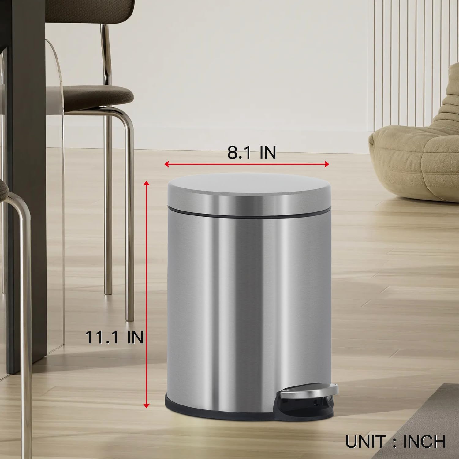 Bigacc Trash Can, Mini Stainless Steel 6 Liter/1.6 Gallon Bathroom Trash Can Step Garbage Can Round Trash can with Lid w/Removable Inner Bucket Waste Basket for Bathroom Kitchen Office