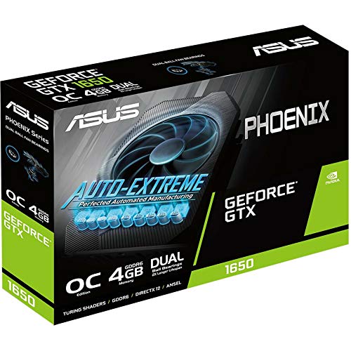 ASUS Phoenix NVIDIA GeForce GTX 1650 OC Edition Gaming Graphics Card (PCIe 3.0, 4GB GDDR6 Memory, HDMI, DisplayPort, DVI-D, 1x 6-pin Power Connector, Axial-tech Fan Design, Dual Ball Fan Bearings)