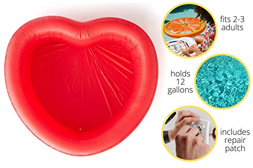 Ban.do Red Heart-Shaped Inflatable Swimming Pool, Large Blow Up Pool Fits 2-3 Adults, Red Heart