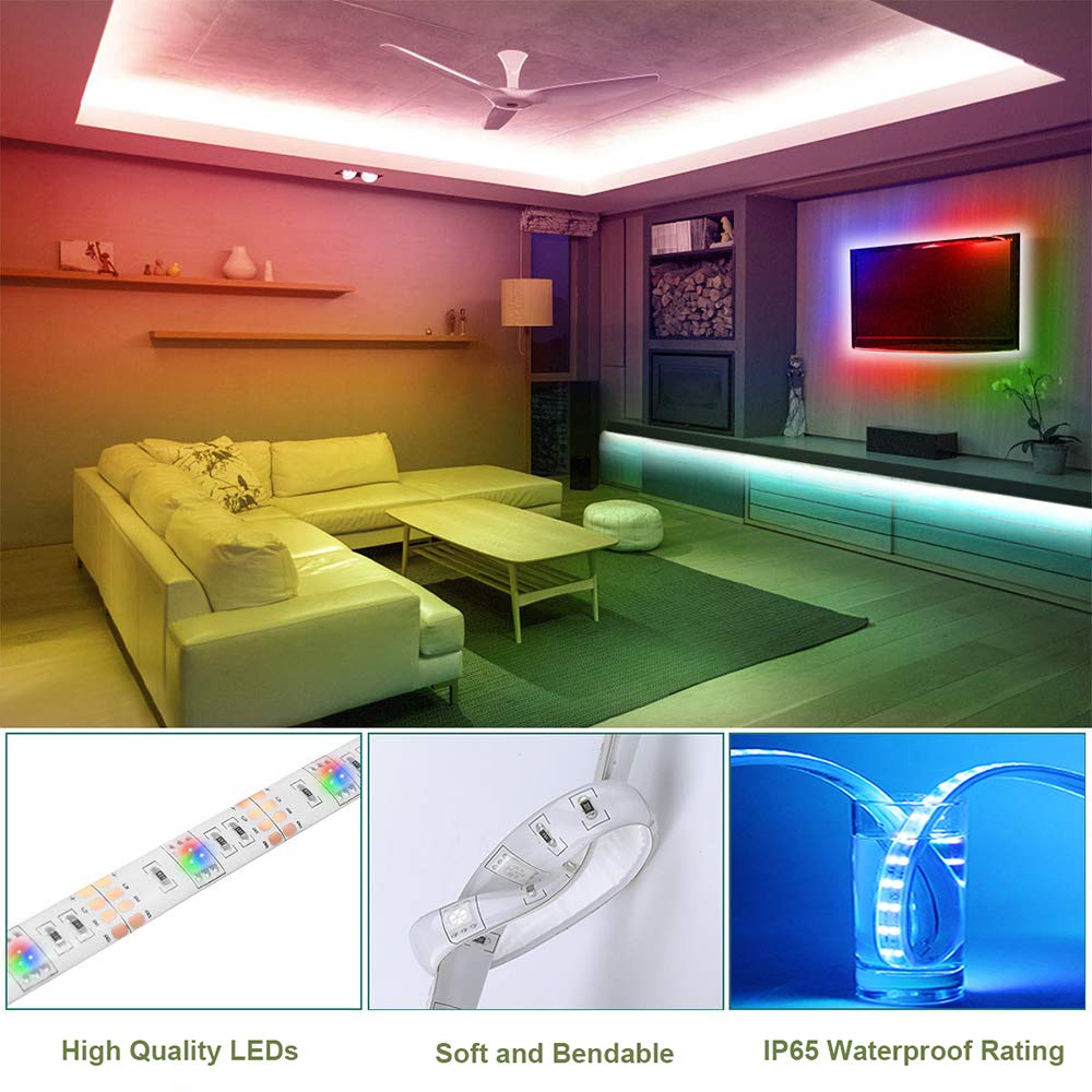 Attuosun Led Lights for Bedroom, Led Light Strip 300Leds SMD5050 RGB Waterproof LED Rope Lights with IR Remote Controller for Home Party Decoration