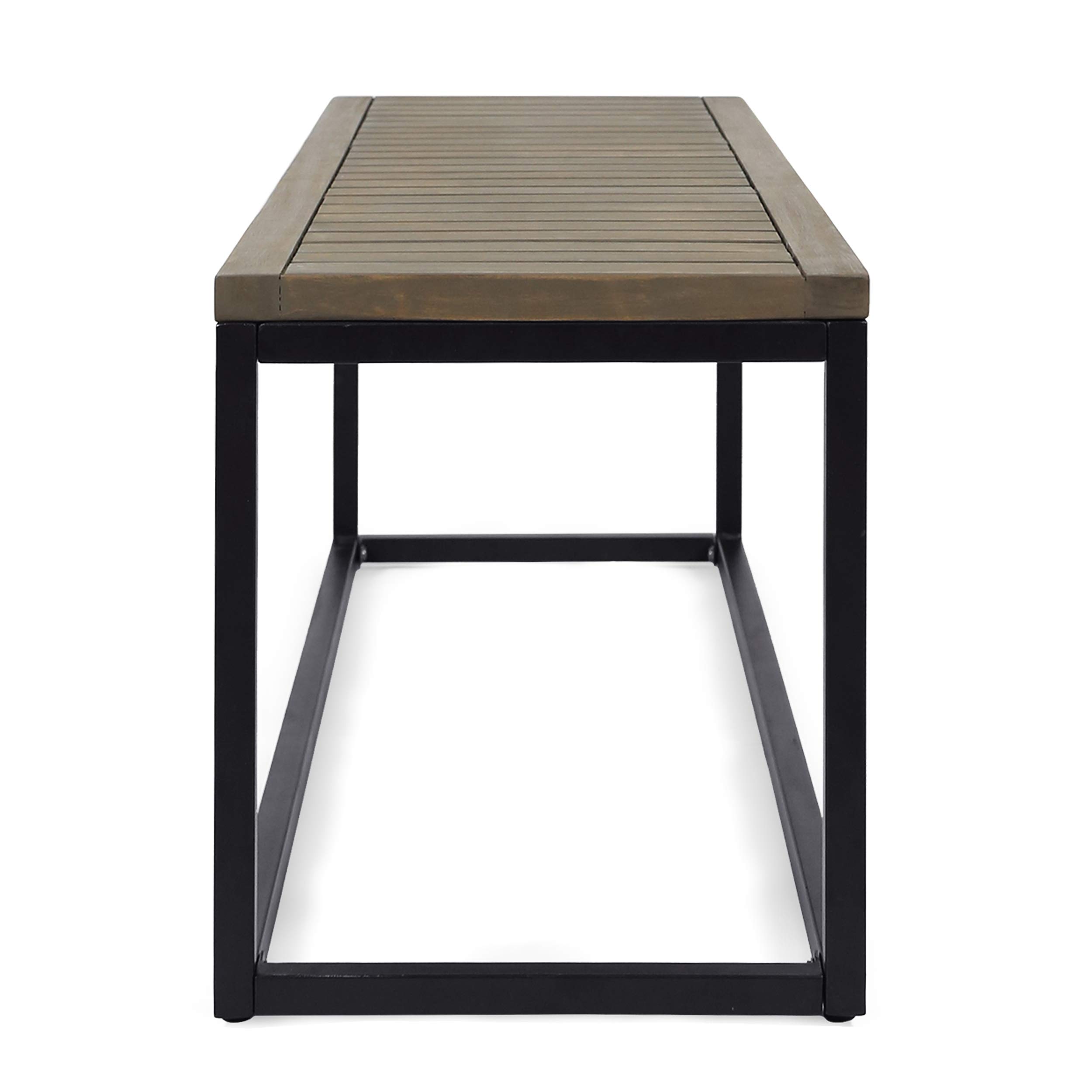 Christopher Knight Home Drew Outdoor Industrial Acacia Wood and Iron Bench, Gray, Grey Finish/Black Metal