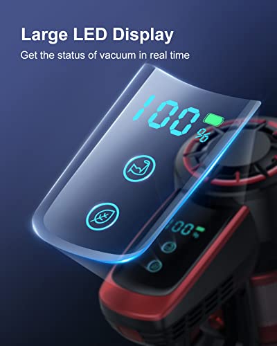 Cordless Vacuum Cleaner, WLUPLE Stick Vacuum Cleaner with 30KPA Powerful Suction, 400W Lightweight Handheld Vacuum with LED Display for Hardwood Floor Carpet Pet Car Cleaning (Hero 8)