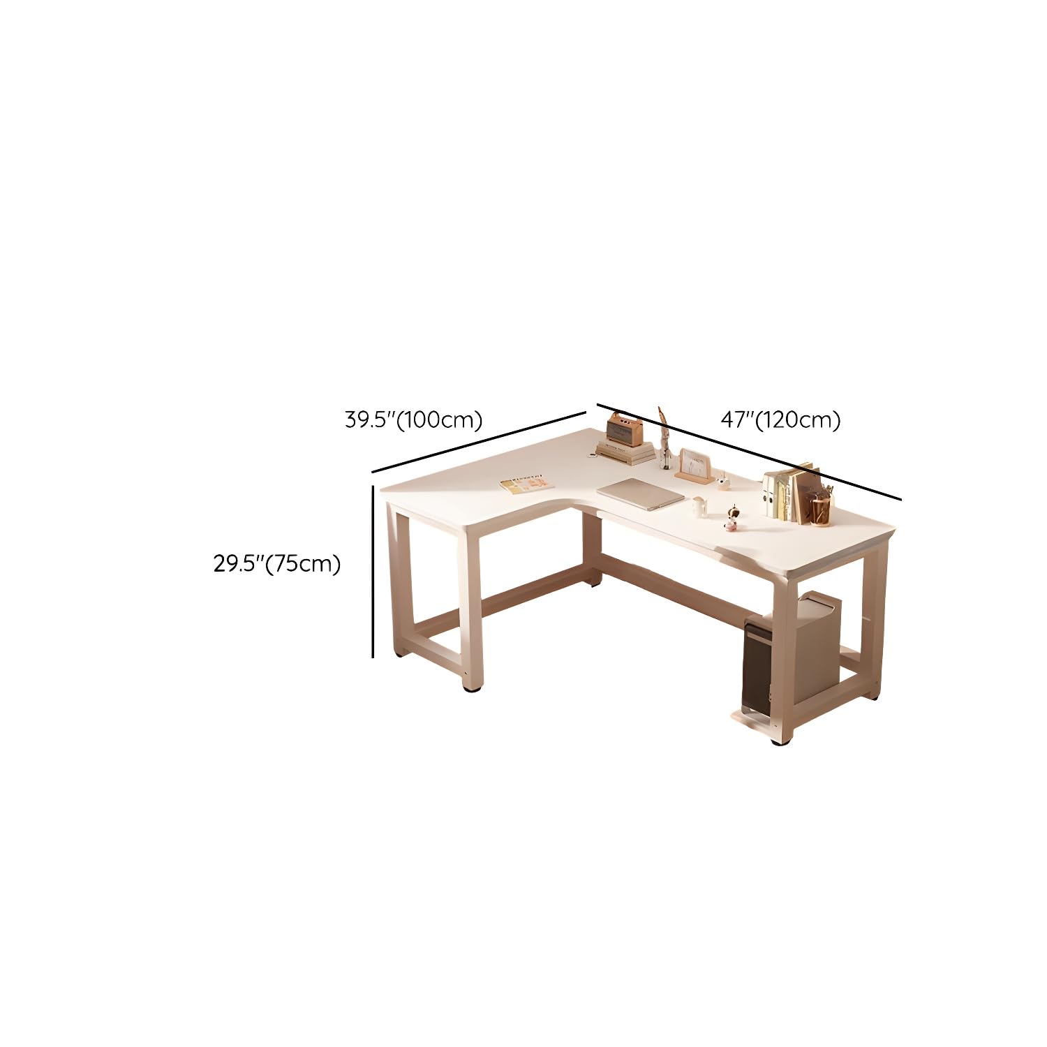 LITFAD White L-Shape Writing Desk Manufactured Wood Office Desk Computer Desk for Home Office - 47" L x 39" W x 30" H Right Hand Return Without Chairs