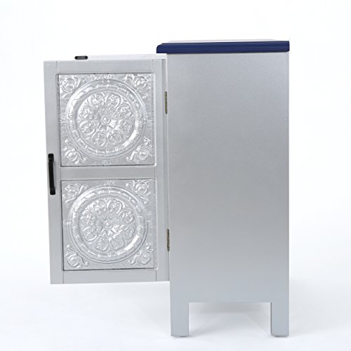 Christopher Knight Home Alana Firwood Cabinet with Faux Wood Overlay, Silver / Navy Blue