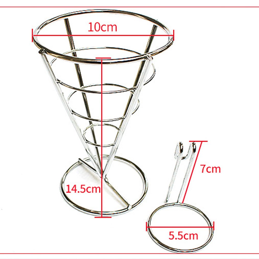 BESTONZON 2-Piece French Fry Stand Metal Spiral Cone Basket Holder for Fries Fish and Chips and Sauce Dippers