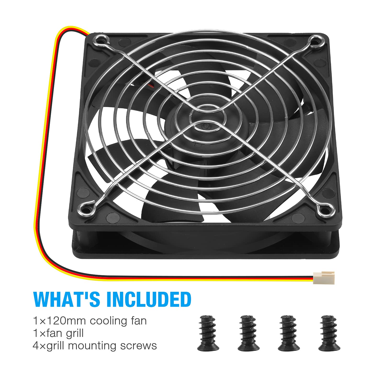 Pinfox 12V DC 120mm Quiet Cooling Fan Silent, Variable Speed Control by 5V to 12V Input, Dual Ball Bearings 3 Pin for PC Computer Case, Home Theater Cabinet, Receiver DVR Xbox, Incubator