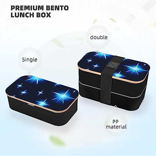 Cartoon Blue Star Adult Lunch Box, Bento Box, With Cutlery Set Of 3, 2 Compartments, Rectangular, Lunch Box For Adults
