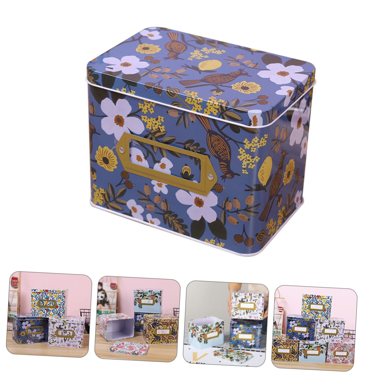 BESPORTBLE 3 Pcs Label Finishing Box Storage Bin with Lid Storage Bins with Lid Candy Tins Empty Tea Tin Canister Labels for Jars Storage Container for Sundries Tinplate Organizer