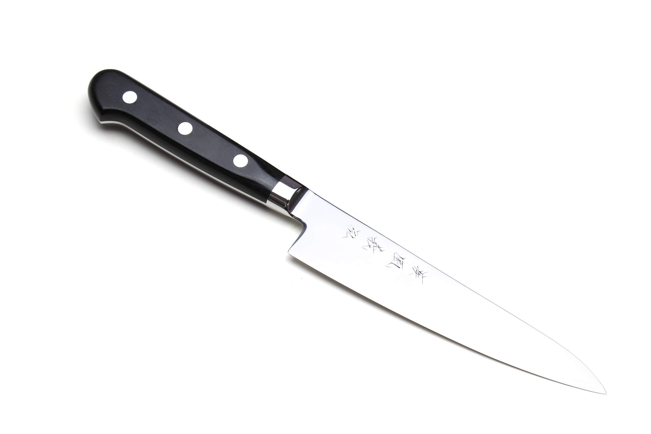 Yoshihiro High Speed Steel Petty Utility Chefs Knife (Black Pakkawood Handle) (5.3'' (135mm) & No Saya)
