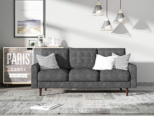 Container Furniture Direct Matte Velvet Mid Century Modern Tufted Living Room Sofa, 71.7", Grey