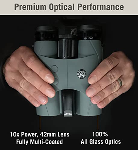 Astra Optix HBX1600B 10x42 1760 Yard Laser Rangefinder Binocular for Hunting, Shooting and Golf with Built-in Ballistics, Bright HD LCD, Fast 0.1s and Accurate +/1 yd. Ranging