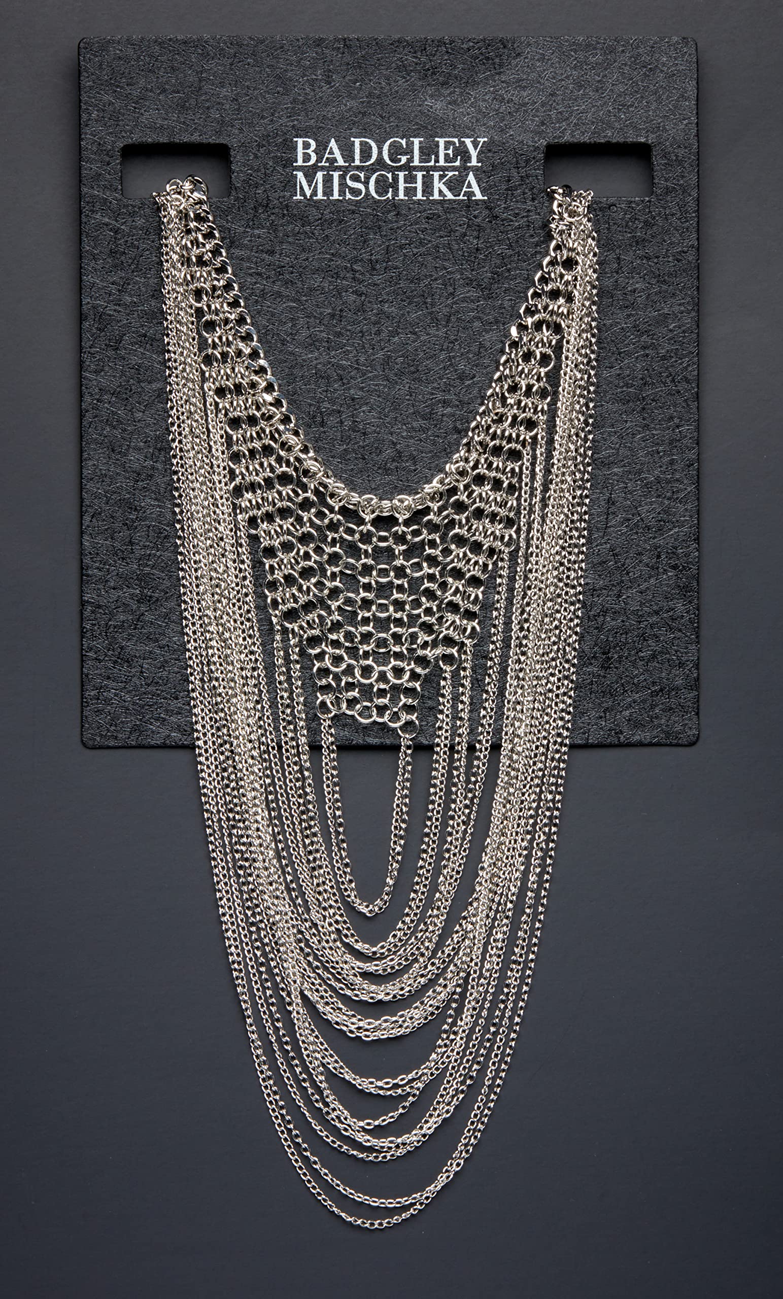 Badgley Mischka Women's Necklace - Elegant Layered Curb Chain Statement Bib Collar Necklace Costume Jewelry, White