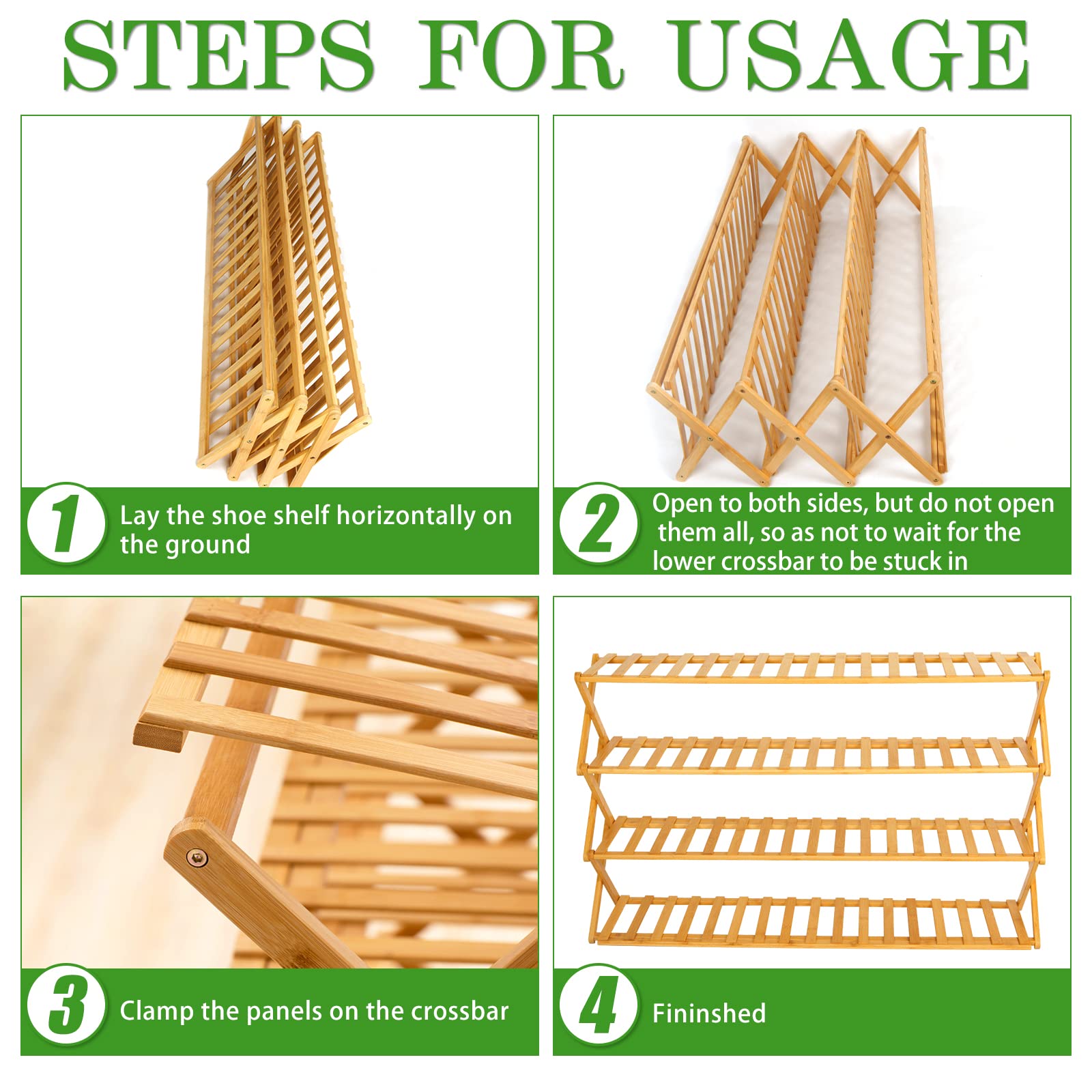 Choclaif Free Standing Shoe Racks for Closet, Shoe Shelf Bamboo Shoe Rack for Bedroom, Entryway Hallway Closet Living Room Organizer(4 Tier)