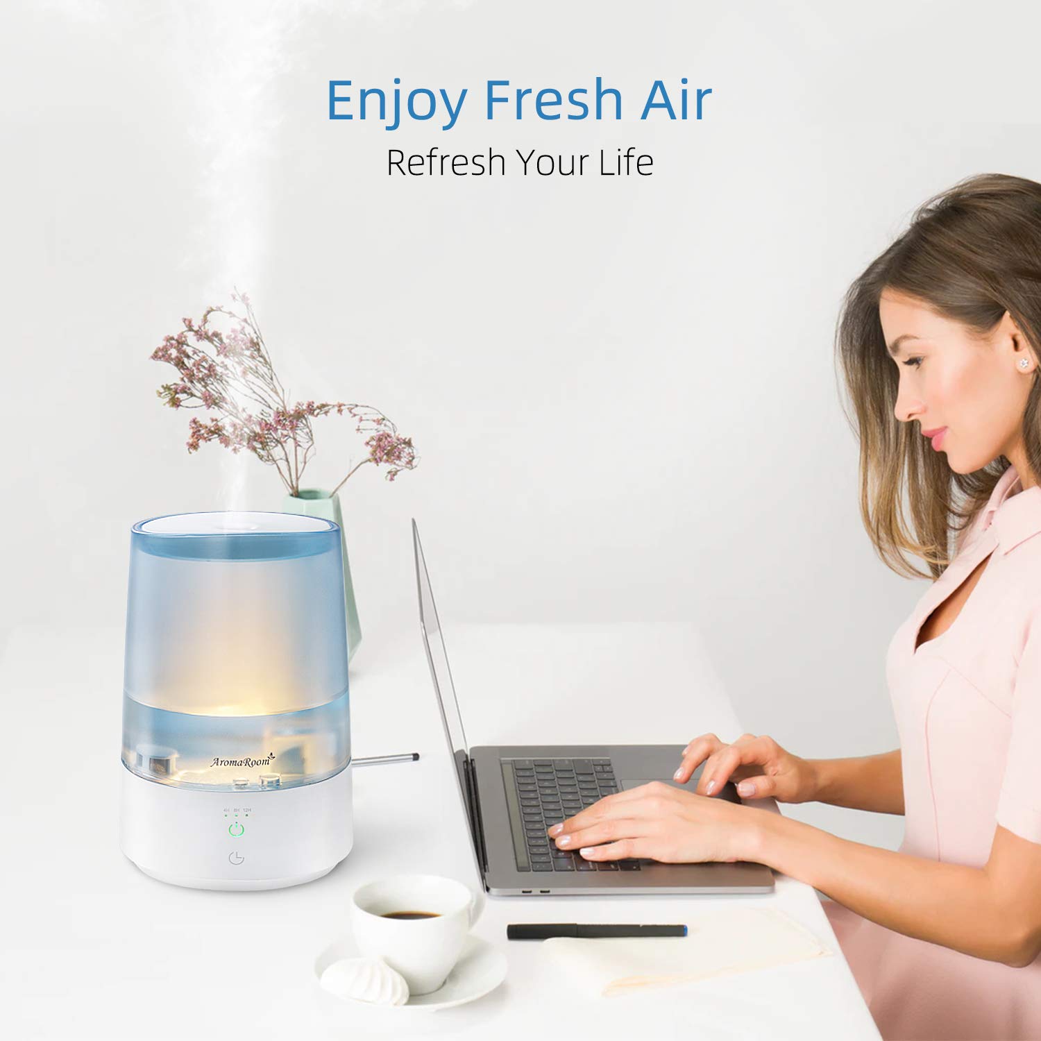 Aroma Room Humidifiers for Bedroom, 3L Cool Mist Humidifier for Baby Nursery and Plants, Whisper Quiet Air Humidifier, Soft Night Light, 30H Work Time, Auto Shut Off, Blue