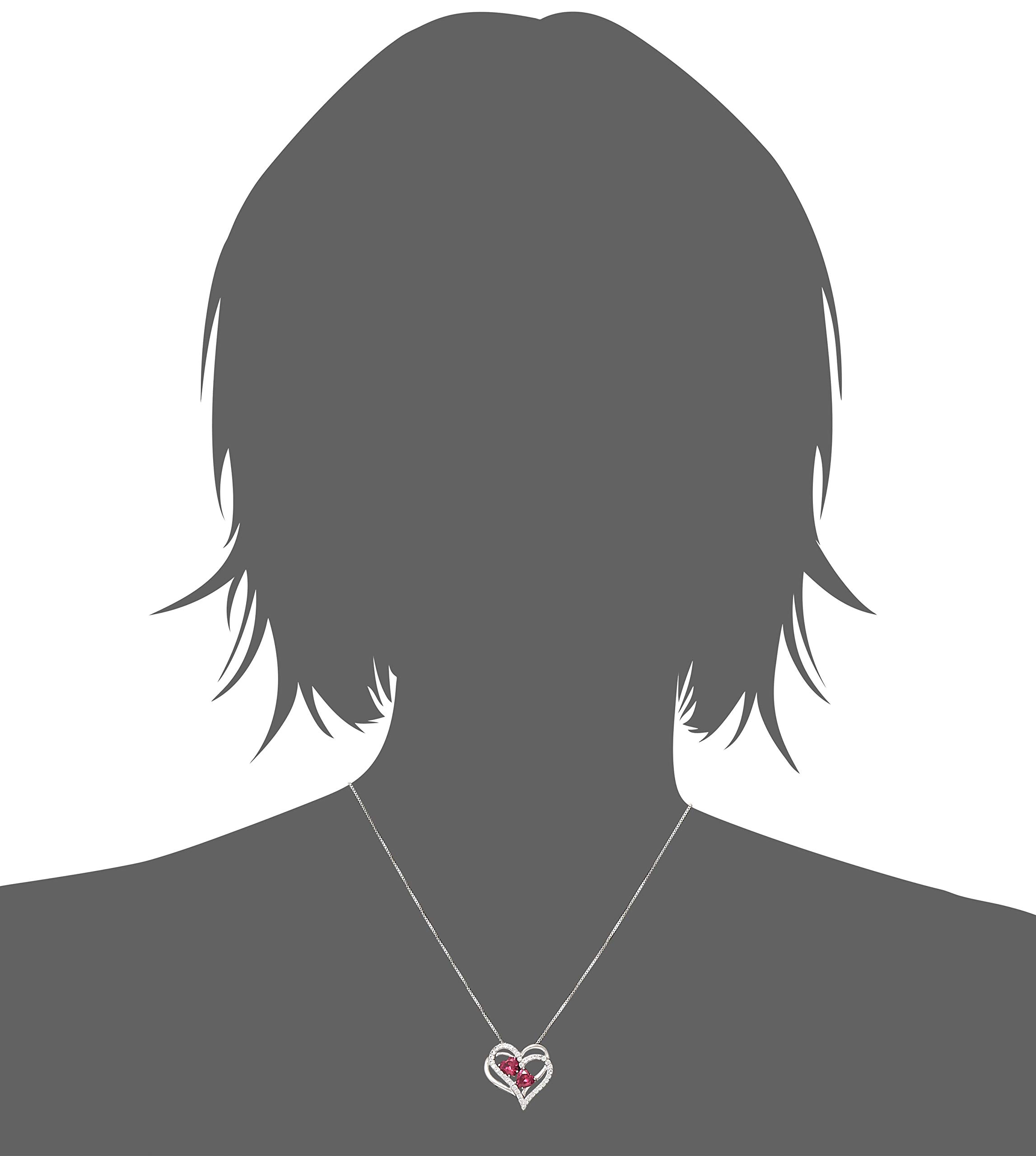 Amazon Essentials womens Sterling Silver Created Ruby and White Sapphire Double Heart Pendant Necklace, 18", (previously Amazon Collection)