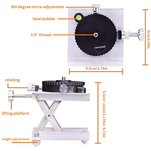 BEKOYWOY 360 Degree 2 in 1 Rotating Base Lifting Platform Laser Level Adapter, 1/4'' and 5/8'' Threaded Mount Aluminum Base, Micro-adjust Horizontal Bubble for Line Laser & Tripod Connector(BW09)