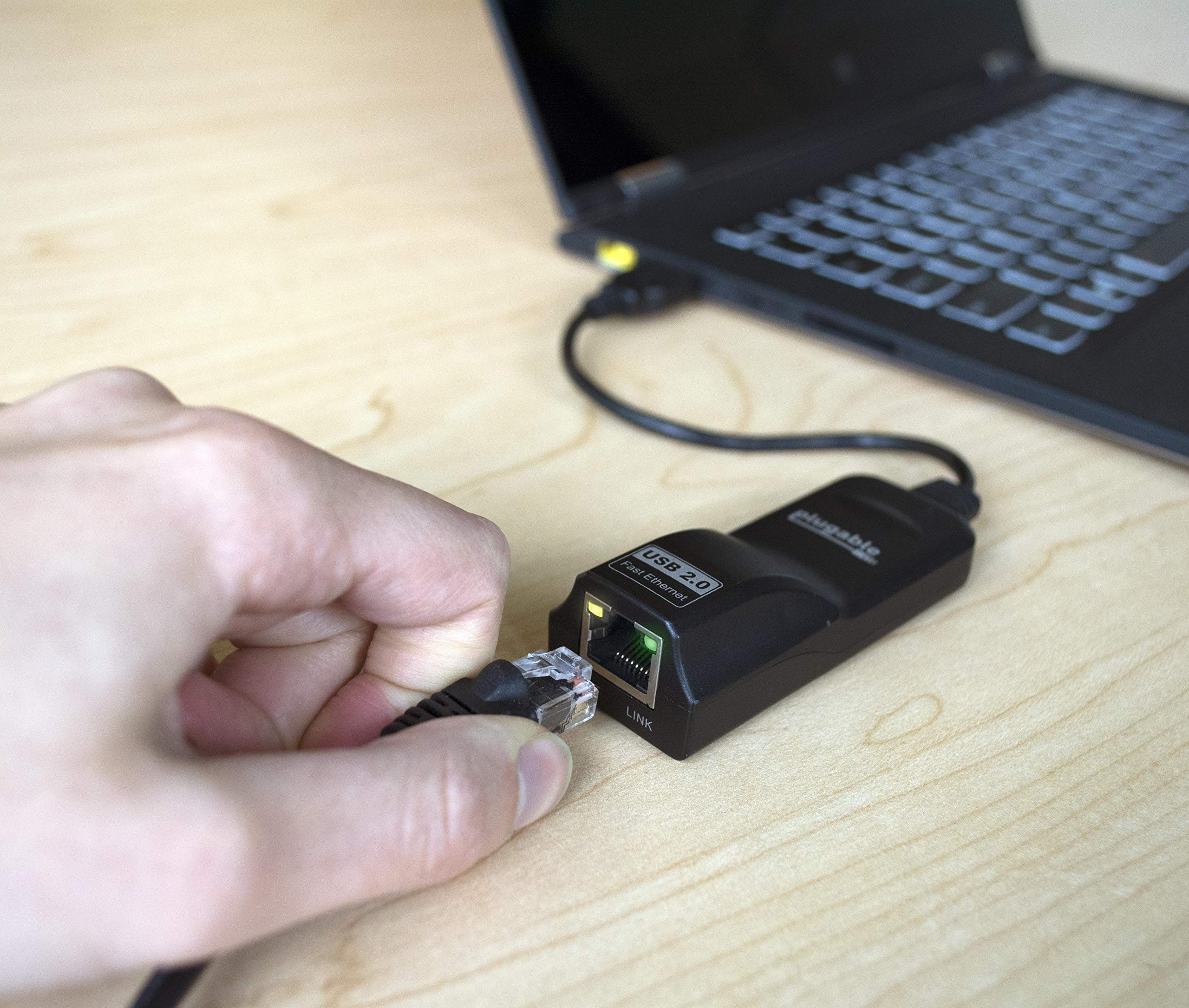 Plugable USB 2.0 to Ethernet Fast 10/100 LAN Wired Network Adapter - Driverless and Compatible with Chromebook, Windows, Linux