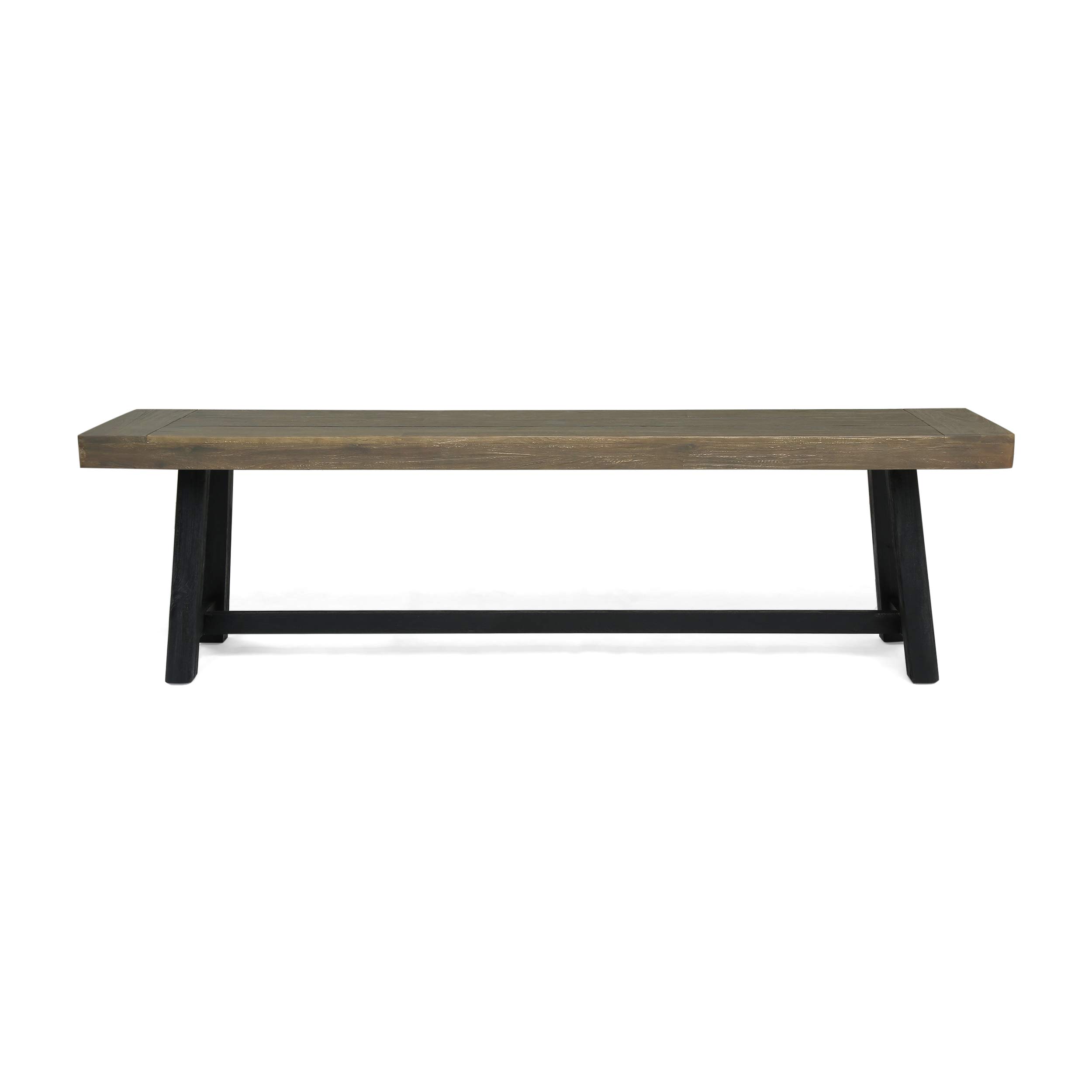 Christopher Knight Home Toby Outdoor Acacia Wood Bench, Sandblast Gray Finish and Black