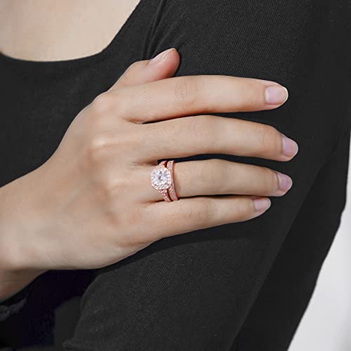 Amazon Essentials Rose Gold Plated Sterling Silver Infinite Elements Cubic Zirconia Asscher Antique Wedding Ring Set, Size 9 (previously Amazon Collection)