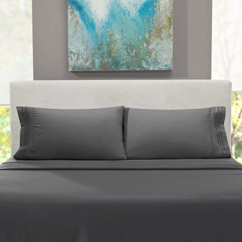 Clara Clark California King Sheets Set, Deep Pocket Bed Sheets for Cal King Size Bed - 4 Piece Bed Sheet Set, Extra Soft Bedding Sheets & Pillowcases, Charcoal Gray Sheets Cal King