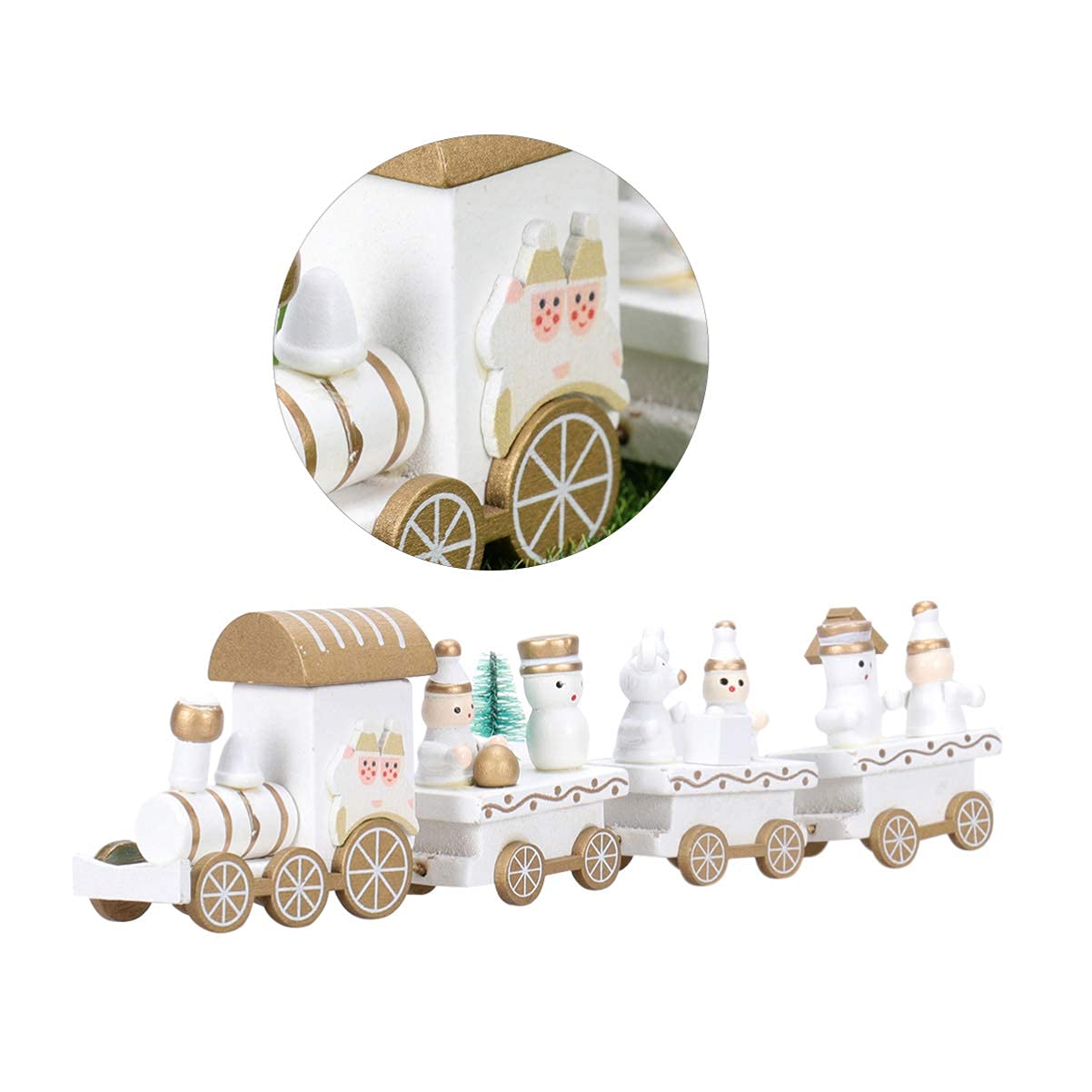 BESPORTBLE Christmas Train Mini Four-Section Wooden Train Desktop Ornament Colorful Painted Christmas Train Gift (White)