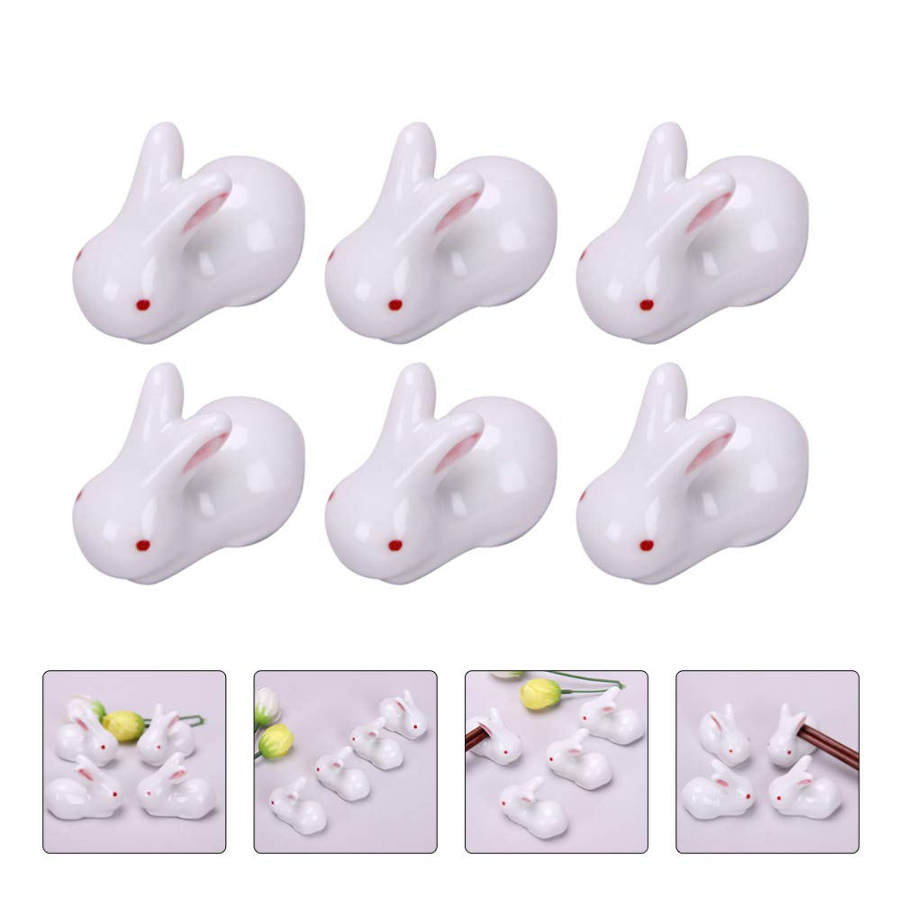 BESTOYARD 6 Pcs Mini Cute Rabbit 2 Inch Ceramic Chopsticks Stand Rest Bunny Shape Chopsticks Rack Stand Spoon Fork Holder Easter Party Dinning Table Decoration