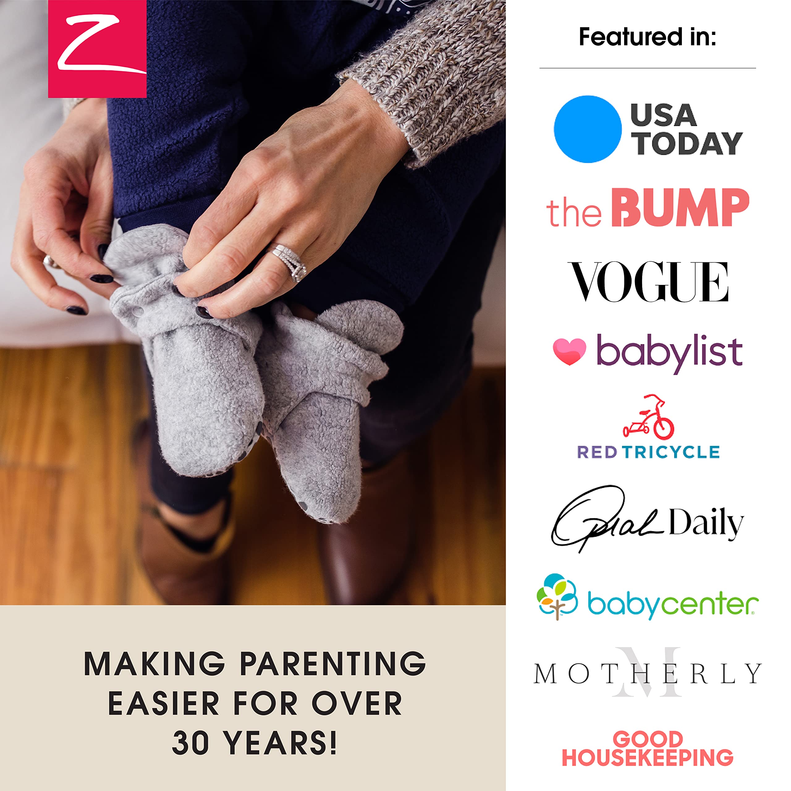 Zutano Unisex Cozie Fleece Baby Booties with Grippers, Baby Essentials, Gray, 18 Months
