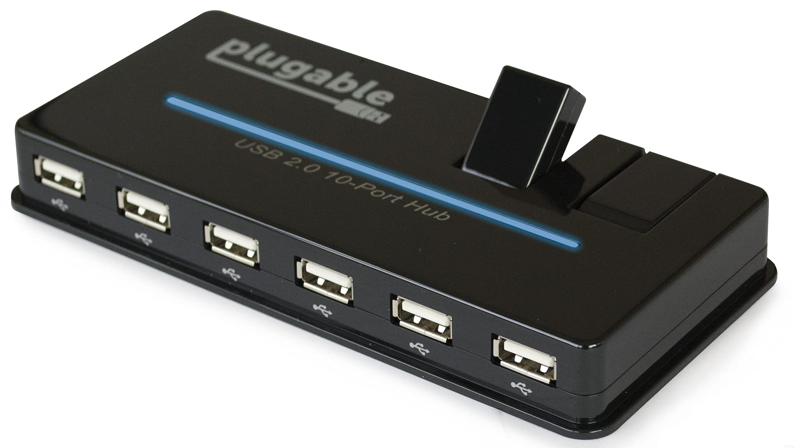 Plugable USB Hub, 10 Port - USB 2.0 with 20W Power Adapter, Two Flip-Up Ports and Driverless