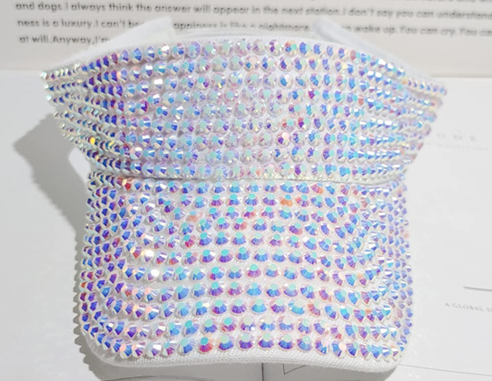 ASUITOFK Bling Rhinestone Sport Sun Visor Hats Adjustable Summer Cap Visor Caps for Men and Women Outdoor Hat White