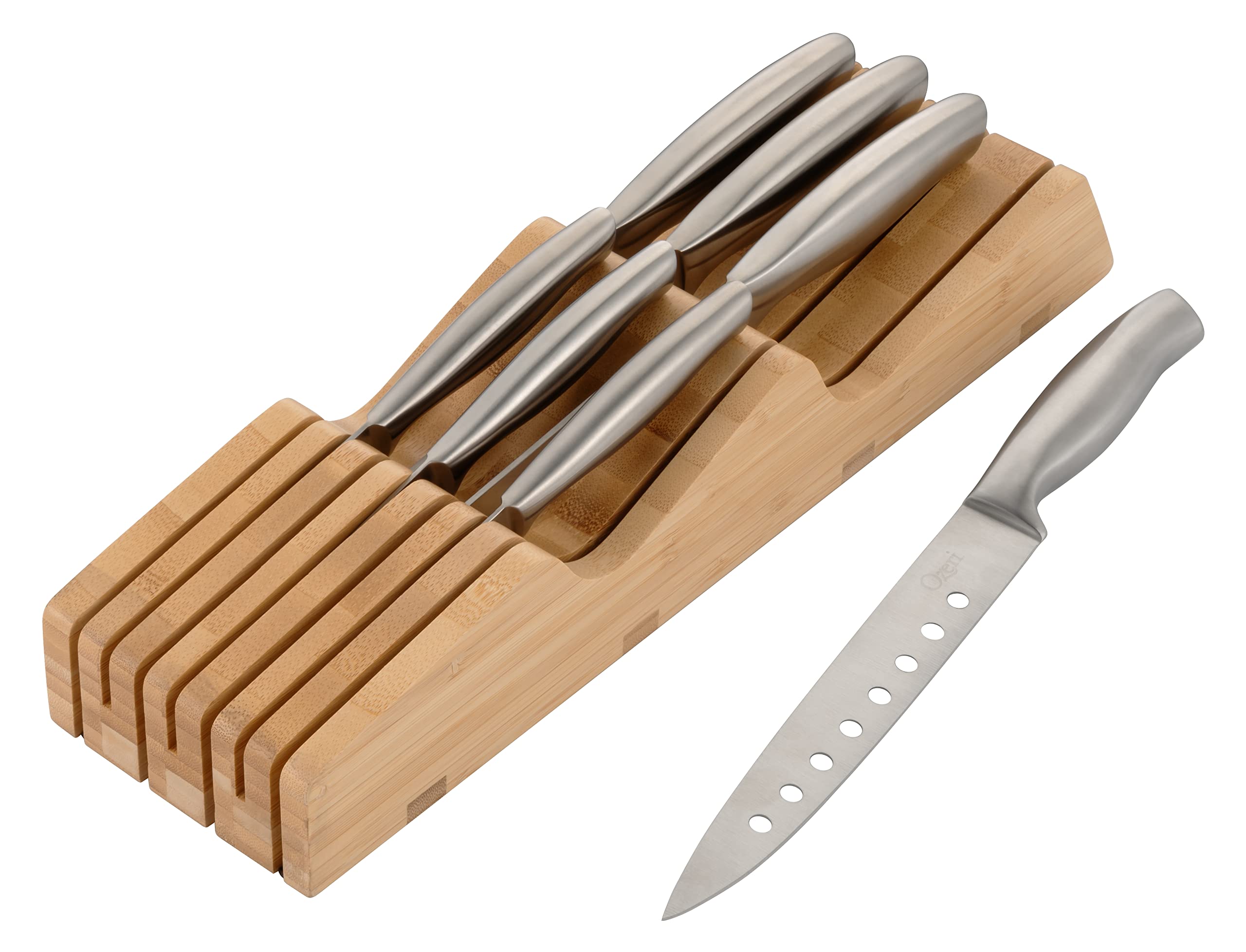 Ozeri 8-Piece Stainless Steel Knife Set, with Japanese Stainless Steel Slotted Blades,Silver