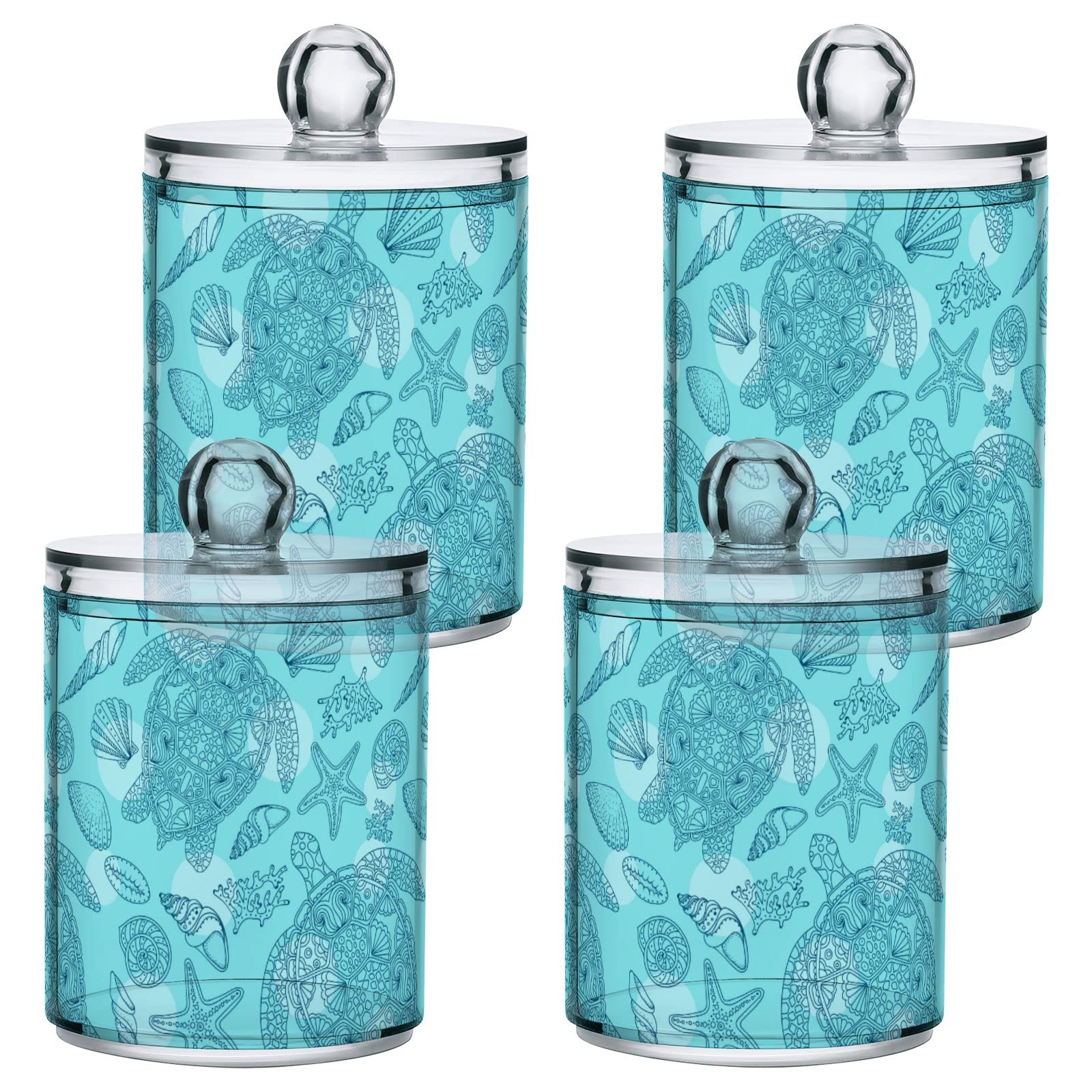 MNSRUU 2 Pack Qtip Holder Organizer Dispenser Seashells and Turtle Bathroom Storage Canister Cotton Ball Holder Bathroom Containers for Cotton Swabs/Pads/Floss
