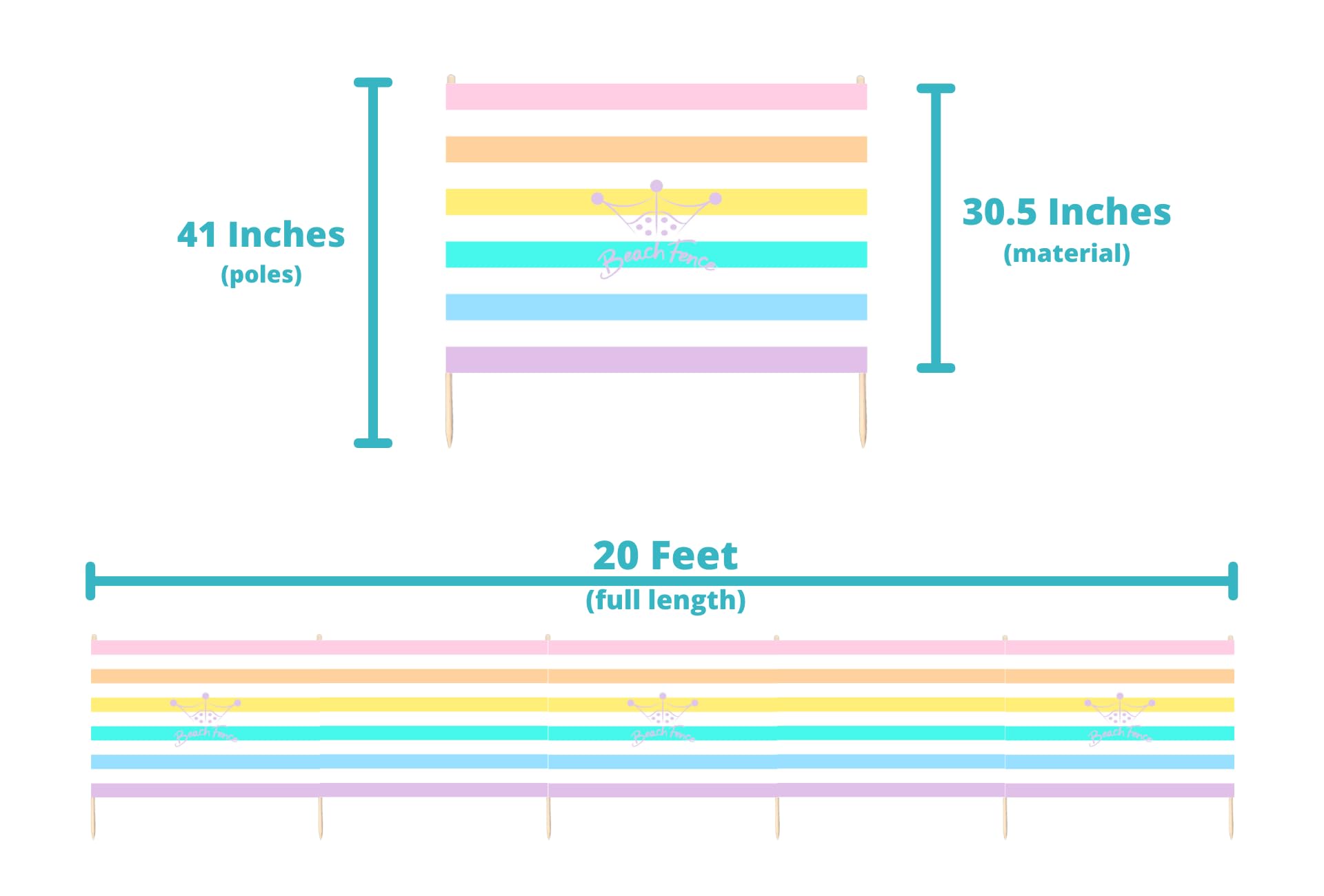BEACH FENCE Premium 20 ft Beach Windscreen, Privacy Screen, Wind Blocker - Pastel Perfect, Free Rubber Mallet and Carry Bag Included