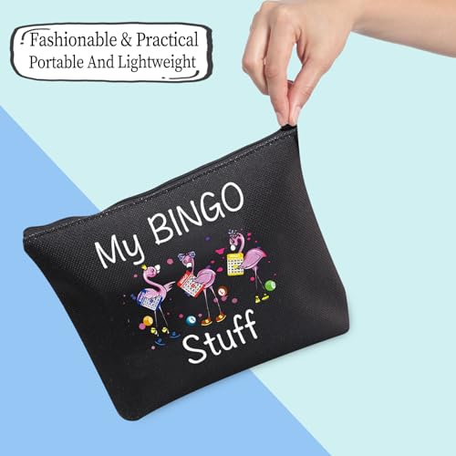 JXGZSO Funny Bingo Lover Gift Gambler Gift My Bingo Stuff Lucky Bingo Cosmetic Makeup Bag Bingo Player Gift (Bingo Black)