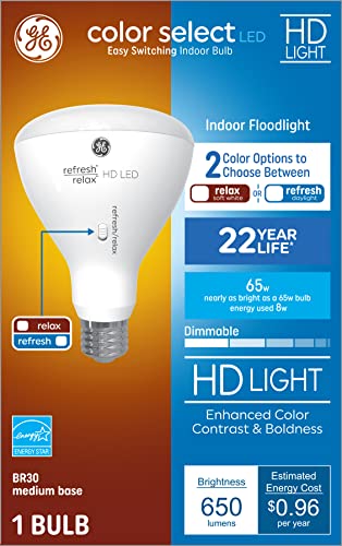 GE Color Select LED Light Bulb, 65 Watt, Daylight or Soft White, BR30 Indoor Floodlight (1 Pack)