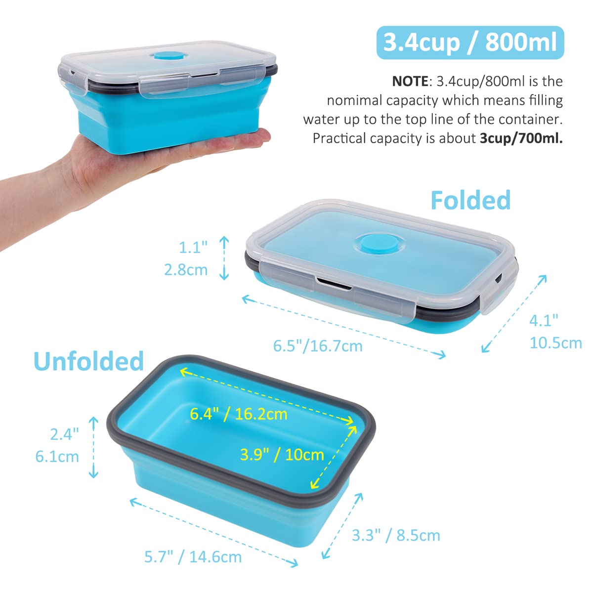 Annaklin Collapsible Food Storage Containers with Lid, Bundle of 3 Sizes, 12 Pack, Kitchen Stacking Silicone Collapsible Meal Prep Container Set for Leftover, Microwave Freezer Dishwasher Safe, Blue