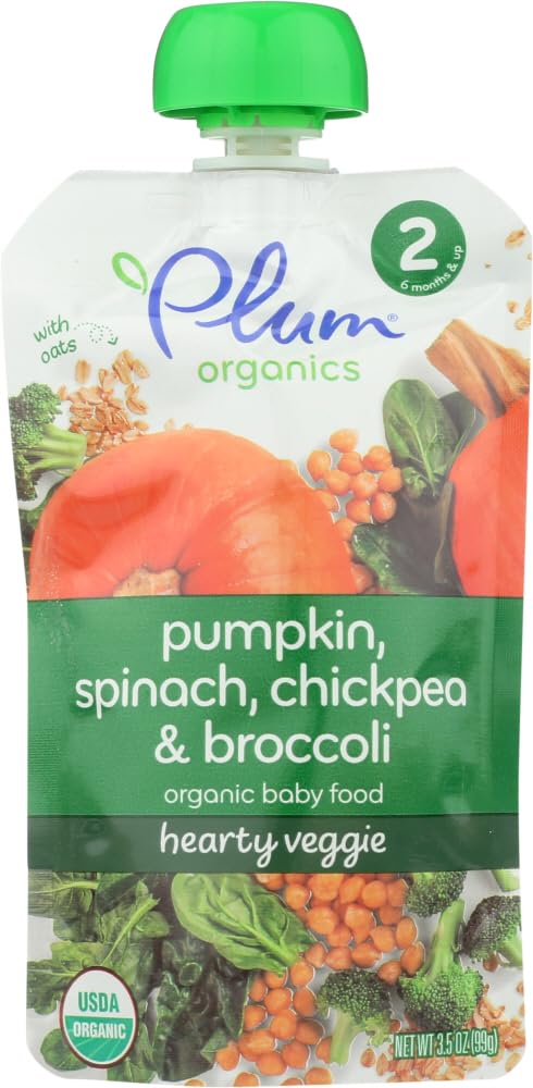 Plum Organics Stage 2 Organic Baby Food, Pumpkin, Spinach, Chickpea & Broccoli, 3.5 Ounce Pouch (Pack of 6)