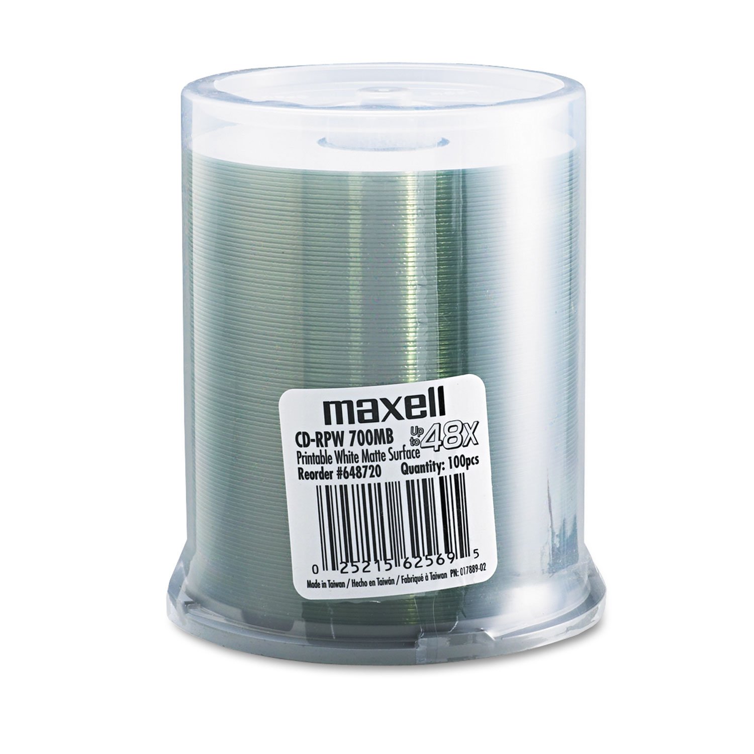 Maxell CD-R Discs 700MB/80 min 48x Spindle Printable Matte White 100/Pack MAX648720