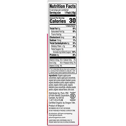 Plum Organics Teensy Snacks Organic Toddler Fruit Snacks, Berry, 1.75 Ounce Bags (Box of 5)