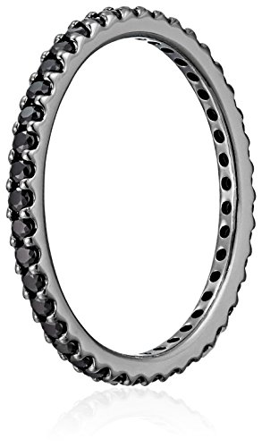 Amazon Essentials Black-Rhodium-Plated Sterling Silver Infinite Elements Cubic Zirconia Black-Rhodium Round Cut All-Around Band Ring, Size 7, (previously Amazon Collection)