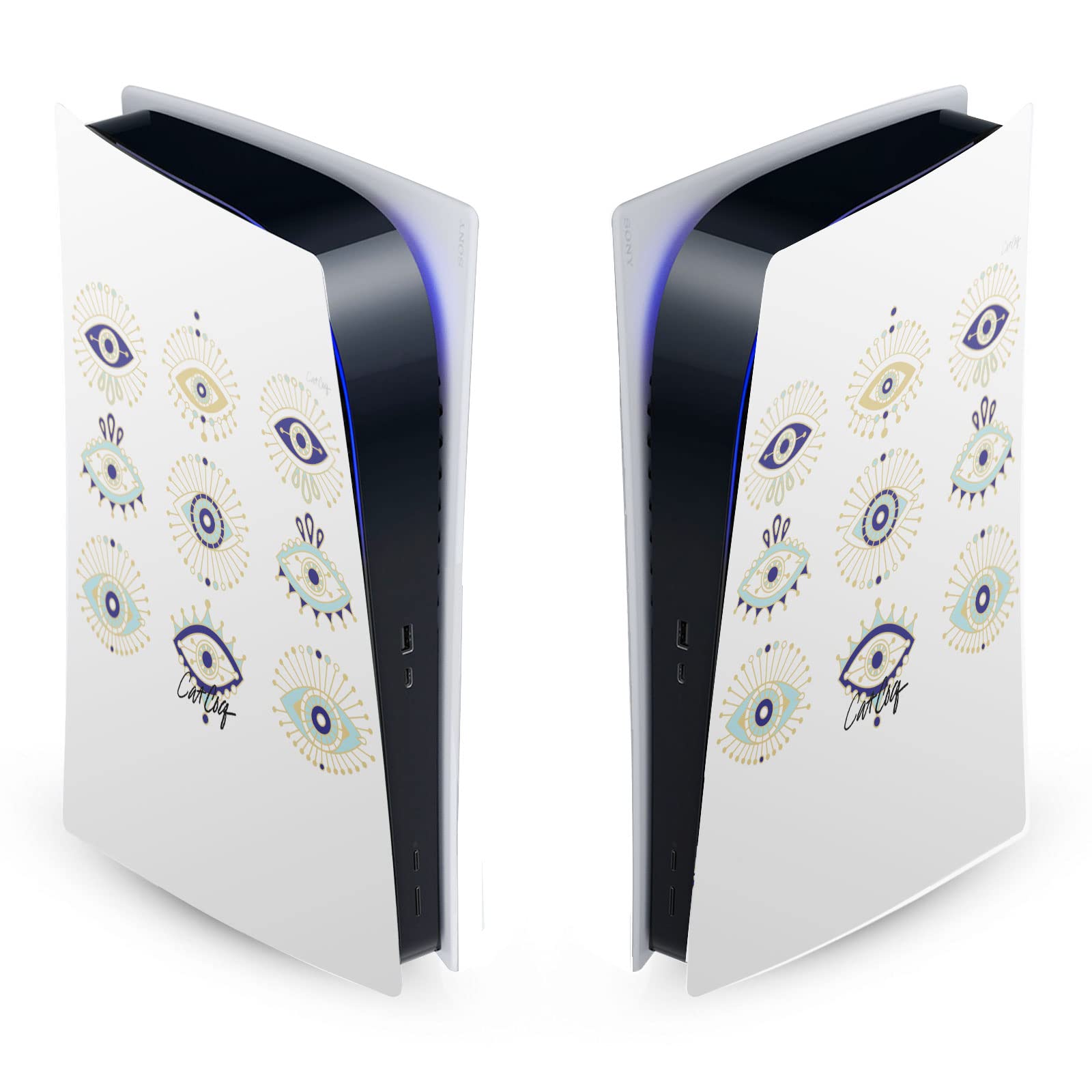 Head Case Designs Officially Licensed Cat Coquillette Blue Gold Art Mix Vinyl Faceplate Sticker Gaming Skin Decal Cover Compatible With Sony PlayStation 5 PS5 Digital Edition Console